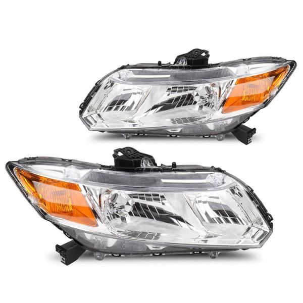 商品名:  Headlight Assembly Compatible For Honda Civic 2012-2015 Driver and Passenger Side Chrome Housing Amber Reflector C...
