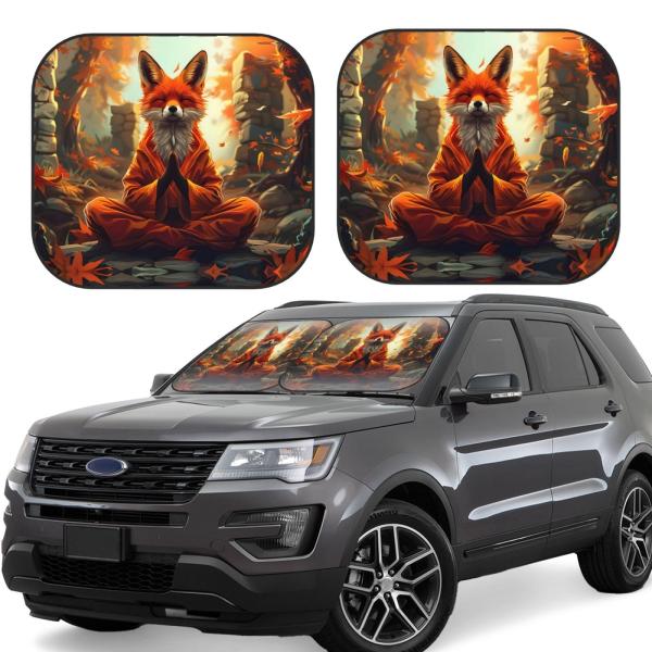 商品名:  Car Windshield Sun Shade - Maple Leaf Meditating Fox Foldable Car Sun Shade - Sun Visor for Car Windshield Sun Sha...