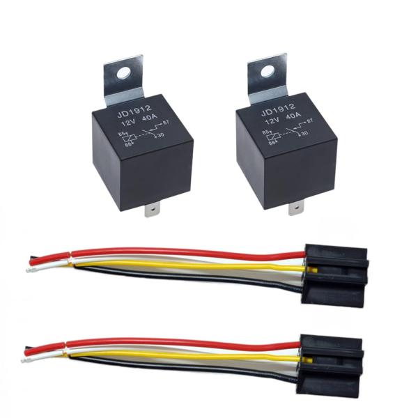 商品名: JD1912 カーリレーハーネス 12V 40A 4ピン SPST 12AWG ハーネスソケット カラーラベルワイヤーセット 自動車トラック バン オートバイ ボート用 2個 2 PCS JD1912 Car Relay Harn...