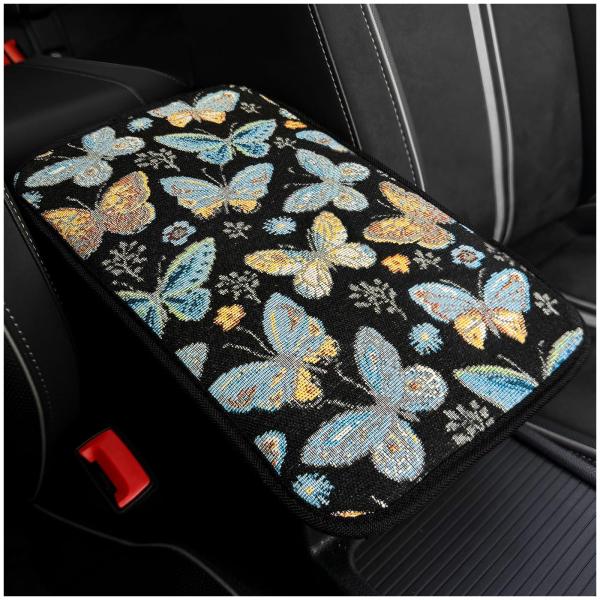 商品名: SuperKaKa 車アームレストカバー - かわいいセンターコンソールマット 車 内装アクセサリー レディース メンズ 保護パッド ほとんどの自動車、車両、SUV、トラックアームレストボックス(バタフライ、ブルー) SuperK...