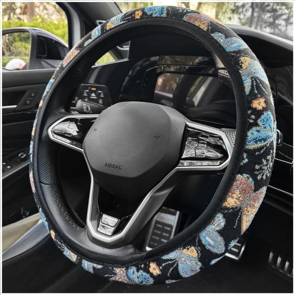 商品名: SuperKaKa 牛柄ハンドルカバー、かわいい自動滑り止め通気性牛柄カバープロテクター ユニバーサルカーインテリアアクセサリー 男女兼用 (ブルーバタフライ) SuperKaKa Butterfly Print Steering...