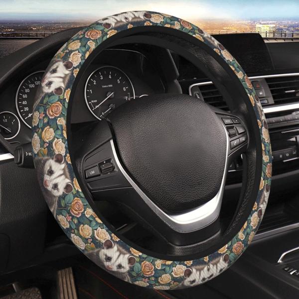 商品名:  Steering Wheel Cover Elastic Steering Wheel Protector Cover Opossum and Roses Car Steering Wheel Covers Car Interi...