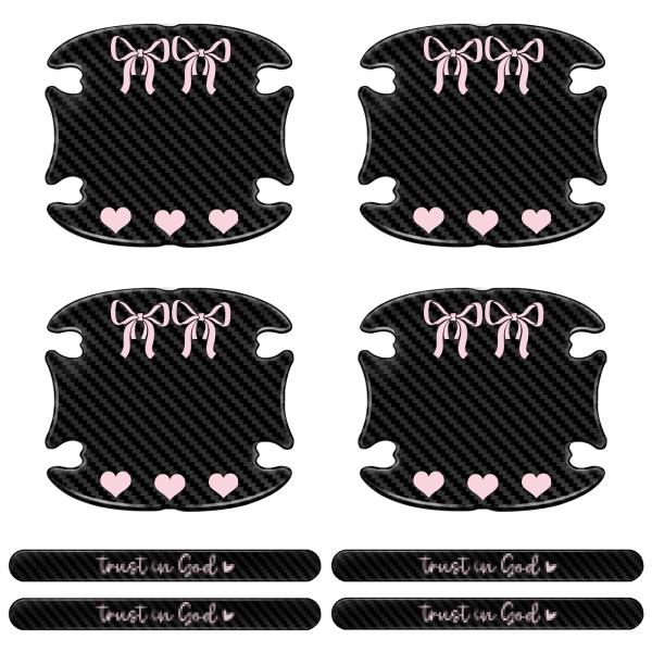 商品名: Trust in God 文字プリント 車のドアハンドルプロテクター ピンクのリボン付き かわいいカーカッププロテクター ドアハンドル保護用自動車用アクセサリー ほとんどの車種に共通 (ブラック) 8 PCS Trust in G...