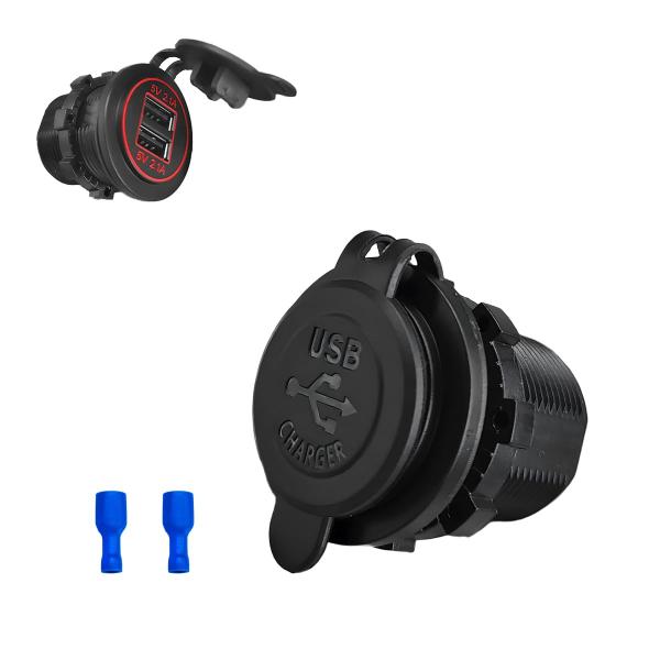 商品名: SHMZK 4.2A デュアルUSB充電器ソケット、防水電源コンセント 12V/24V 2.1A &amp; 2.1A 急速充電ソケット、キャップ付きUSB充電器ソケット 車 ゴルフカート モバイル RV ATV トラック マリン...