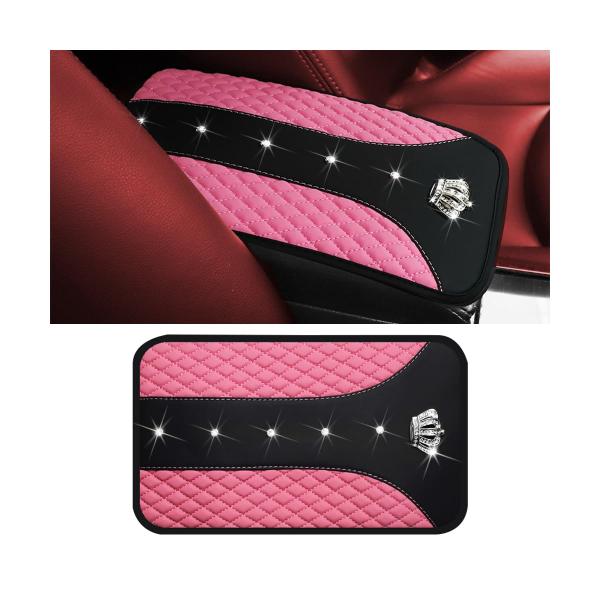 商品名: zipelo キラキラ カーセンターコンソールカバー、クリスタルラインストーンクラウンオートアームレストボックスプロテクタークッションパッド、快適なダイヤモンド車両アームレストシートマット装飾アクセサリー、ユニバーサルフィット(ピ...
