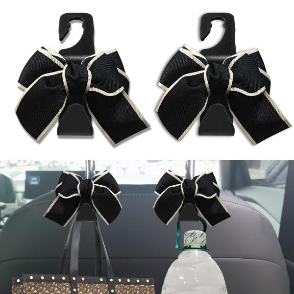 商品名: Lyxheth 2個 カーパースフック カーシートフック かわいいリボン カーシート ヘッドレストフックハンガー 財布やバッグ用 ユニバーサル自動車用ハンドバッグフックハンガー インテリア装飾アクセサリー SUVセダン用 (ブラッ...