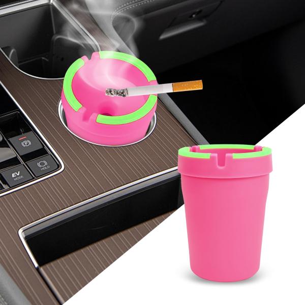 商品名: Lyxheth 暗闇で光る灰皿 車用灰皿 タバコ 自己消火 車用カップホルダー灰皿 蓋付き ユニバーサル ポータブル ミニカー シガレット ゴミ箱 自動車用アクセサリー (ピンク) Lyxheth Glow in The Dark...