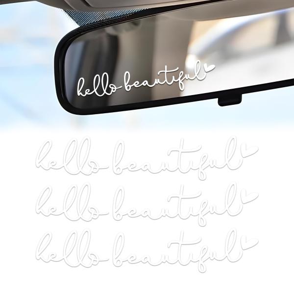 商品名: Lyxheth 3PCS Hello Beautiful バックミラーデカール、車用ミラーステッカー、カーバニティミラーステッカー、車のインテリア装飾アクセサリー自己肯定デカール女性と女の子にフィット (ホワイト) Lyxheth...