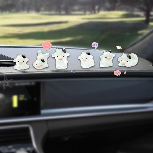 商品名: Lyxheth 6個 かわいい ルミナス 牛 車 ダッシュボード 装飾セット 牛 プリント カーアクセサリー タッチスクリーン トップ 面白い 愛らしい 自動車 リアビュー ミニ 牛 オーナメント ユニバーサル 自動車 インテリア...