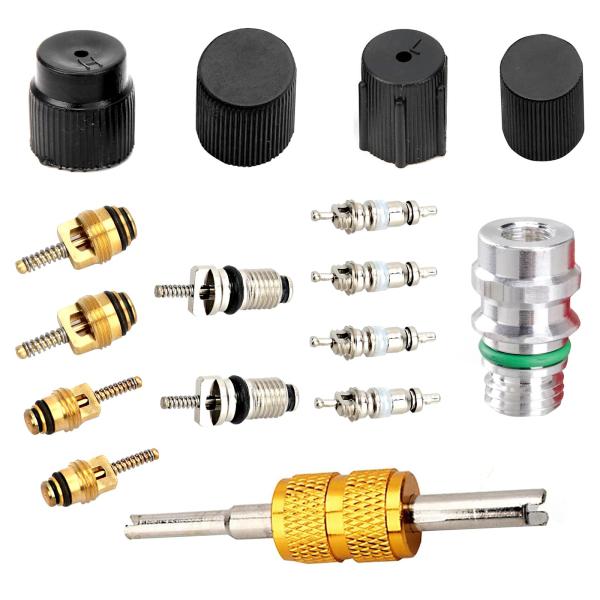 商品名: Polcatay 16個 エアコンバルブコアキット、R12 R134a バルブコアハイサイドA/Cサービスキャップ取り外しツールセット、冷凍システム修理アクセサリー、ほとんどの車トラック用(マルチカラー) Polcatay 16 ...