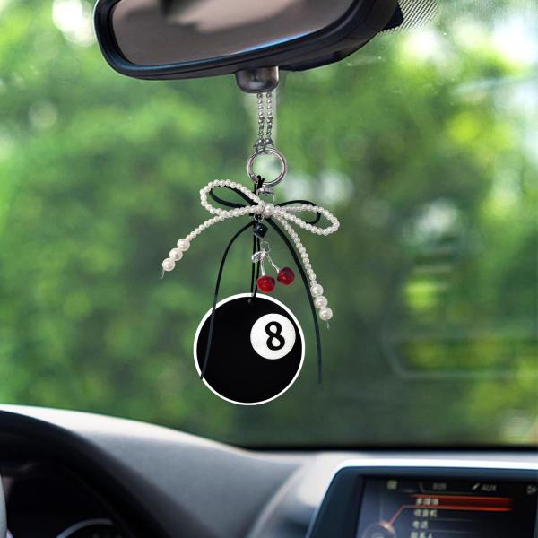 商品名: SuperKaKa ラッキー8ボールバックミラーハンギングオーナメント、女性用カーアクセサリー、パールボウとチェリーペンダント付きかわいいカーインテリア装飾チャーム、バックミラー装飾、自動車アクセサリー SuperKaKa Luc...