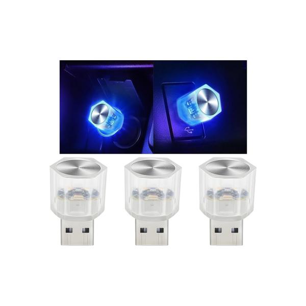 商品名: FALVFUN 3個 USB LED 車内雰囲気ランプ、ミニプラグイン車両アンビエント照明キット、ポータブル自動車インテリアナイトライト装飾アクセサリー、SUV、セダン、トラック用ユニバーサル(ブルー) FALVFUN 3PCS ...