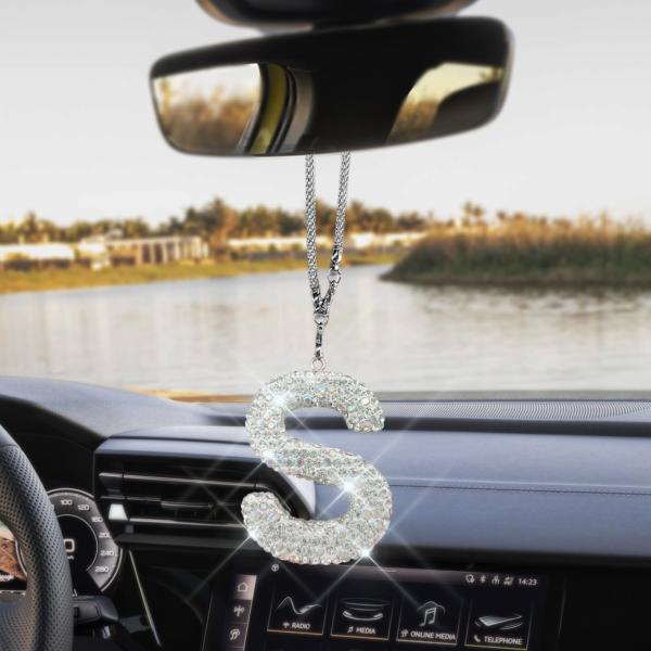 商品名: Lyxheth キラキラ カーレターチャーム、バックミラーハンギングアクセサリー、オートクリスタルレターチャームペンダント、イニシャルカーバックミラーデコレーションハンギングクリスタルオーナメント レディース ガールズ (レターS...