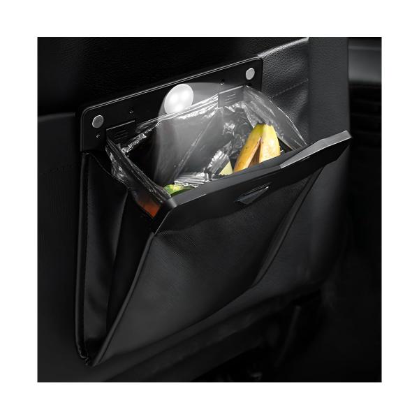 商品名: BWBWND スマートLED車用ゴミ箱 マグネットレザー 助手席側収納ポケット 使い捨てゴミ袋付き 防水ゴミ袋 多目的吊り下げコンテナ 後部座席用 (ブラック) BWBWND Smart LED Car Trash Can, Ma...