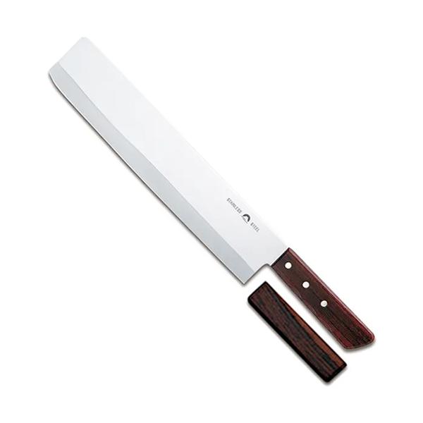 【特徴】もちやスイカなど大きなものを切断する大型万能包丁。特殊用途に用いられる包丁ですが、切れ味に一切の妥協はありません。素材を吟味し、また導入時のコストも考慮しステンレス刃物鋼を採用しています。サビに強く、またお手入れも非常に手軽な刀身で...
