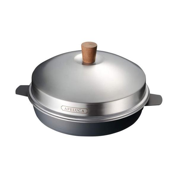 【ブランド】APELUCA　【サイズ】(約)幅24×奥行29×高さ14cm　【重さ】約1470g【素材】[本体・中蓋・ヒートリング] 　鋼板(シリコン樹脂塗装)　[つまみ] 　ウォールナット　[蓋・ピザプレート] 　ステンレス鋼　[ハンドル...