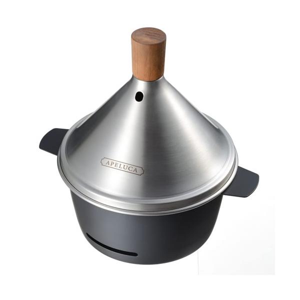 【ブランド】APELUCA　アペルカ　テーブル　トップ　スモーカー【サイズ】(約)幅23×奥行18×高さ22cm　【重さ】約830g【素材】[本体]…鋼板(シリコン樹脂塗装)　[つまみ]…ウォールナット　[蓋、網、チップ皿]…ステンレス鋼　...