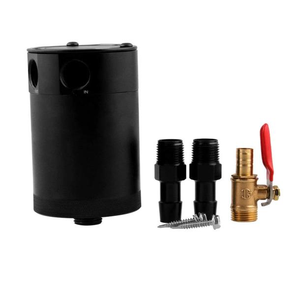 Sporacingrts オイルキャッチタンク 汎用 アルミ製 2ポートオイルキャッチタンク 円柱型 1イン1アウト コンパクト 150ml ブラックアルミ製、軽量、長持ちの新品オイルキャッチタンクです。フィッティング:ID:0.4"(10...