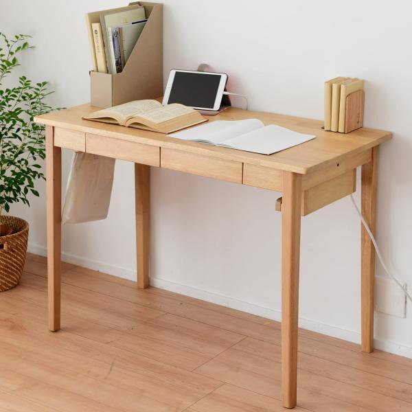 山善(YAMAZEN) デスク 勉強机 (引き出し/タップホルダー/フック/コード通し) 幅100×奥行50×高さ73cm 木製 シンプル 学習机 組立品 キウイ SSDH-1050(KW)【引出し付きの木製デスク】天然木でできた引出し付き...