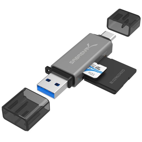 SABRENT USB 3.2 Gen 1とUSBタイプC OTGカードリーダー SD, SDHC, SDXC, MMC/マイクロSD、T-Flashに対応(CR-BCA2)速度 - SuperSpeed USB 3.2 Gen 1で最高の...