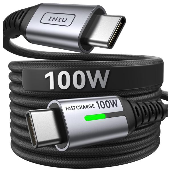 INIU USB Type C ケーブル 100W 5A PD QC対応 急速充電 高速データ転送 高耐久ナイロン編み USB C 2m USBケーブル タイプC 充電ケーブル iPhone 17 16 15 MacBook Air Pro...
