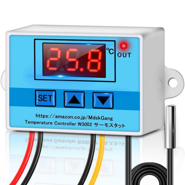 【2025先行登場】MdskGang温度コントローラー デジタルLEDサーモスタット W3002 ミニ自動制御温度計 動作電圧AC100V対応温度調節器 -50°C〜110°C加熱冷却制御スイッチリレー、±0.1°Cの高精度測定用防水NTC...