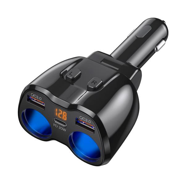 シガーソケット 増設 Otium シガーソケット 2連 PD20W 快速充電 カーチャージャー USB デュアルQC3.0ポート 高速車の充電器 180W 2ソケット 独立スイッチ シガレットライターソケット 12V/24V車兼用 LED付...