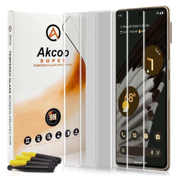 【3枚入】Pixel 7 Pro ガラスフィルム (液体分散技術)全面吸着, Akcoo 9H硬度旭硝子製 Google Pixel7 Pro 5G UV フィルム タッチ感度が良い 指紋認証対応 撥油加工 飛散防止
