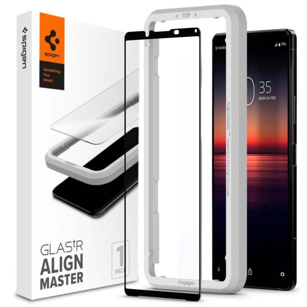 Spigen AlignMaster 全面保護 ガラスフィルム Sony Xperia 1 II 用 ガイド枠付き ソニー Xperia1 II 用 保護 フィルム フルカバー 1枚入対応機種 ; Sony Xperia 1 II専用のガイ...