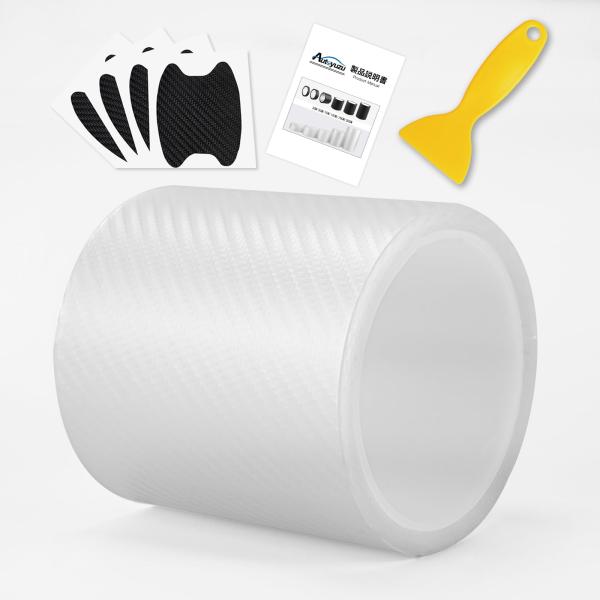 AUTOYUZU 10CM*5M 車用ドアプロテクターフィルム プロテクションフィルム ボディ保護 サイドステップガード スカッフプレート バンパーガード カーボン キズ防止 テープ式 汚れ防止 汎用 簡単装着 透明ベース【傷防止】荷物の積...