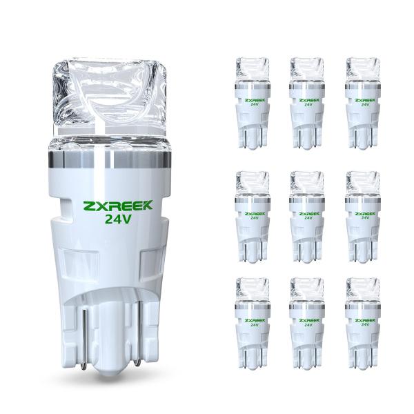ZXREEK T10 LED 24V ポジションランプ 10個セット ホワイト W5W 194 168 セラミック LED 高輝度 トラック自動車用 室内灯 ナンバー灯 LED 1.5W 150LM 6500-7000K 白 2835 素子...