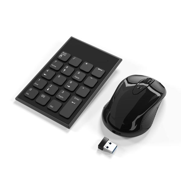 ワイヤレステンキーとマウスセット、2.4G 無線 19キー ワイヤレス テンキーボード とマウスセットはラップトップ、デスクトップPC、ノートブックに対応可能です。ただ一つのUSBポートを使って、数字入力キーボードもマウ スもに接続できます...