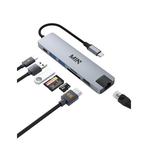 USB C 7-in-1 ハブ【4K HDMI/LAN 100Mps /PD 100W /USB 3.0 ＆ USB 2.0 ポート/TF ＆ SDスロット搭載】ドッキングステーション type c thunderbolt 3/4 対応 タ...