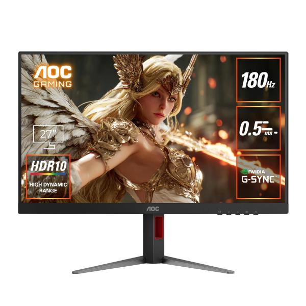 AOC ゲーミングモニター 27インチ, 1920×1080@180Hz, 0.5ms, HDMI2.0 x 1/ DP1.4x1, 昇降(高さ調整)/チルト/スイーベル/ピボット(縦回転), G-Sync Compatible対応, Ad...