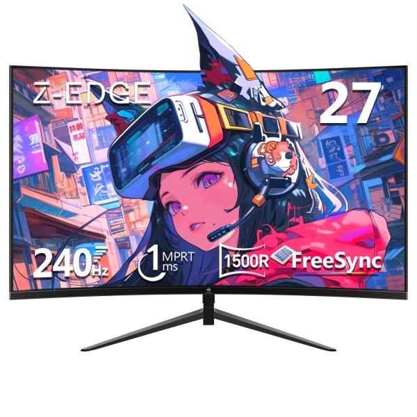 Z Z-Edge 湾曲ゲーミングモニター 240Hz 27インチ 1ms 曲面 16:9 1920x1080 フレームレス LED ディスプレイー モニター、UG27P-N AMD Freesync プレミアム DPポート HDMIポート ...