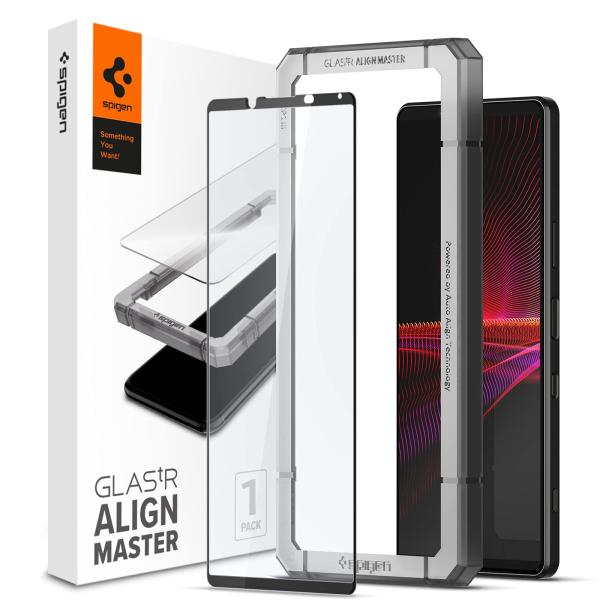 Spigen AlignMaster 全面保護 ガラスフィルム Sony Xperia 1 III 用 ガイド枠付き ソニー Xperia 1 iii 対応 保護 フィルム フルカバー 1枚入対応機種 ; Sony Xperia 1 III...