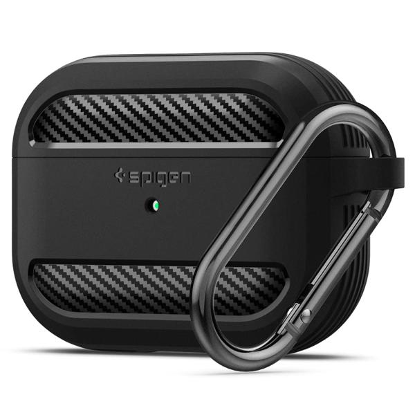 Spigen Appl e AirPods Pro ケース カバー カラビナ リング 付き ワイヤレス充電 対応 衝撃 吸収 軽量 キズ防止 防塵 耐衝撃 収納ケース シンプル 滑り止め エアポッズ プロ ASD00540 ラギッド・アーマ...