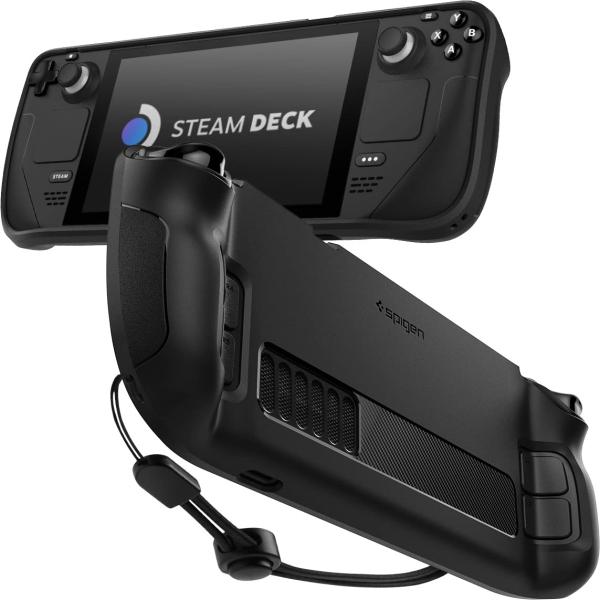 Spigen Steam Deck ケース ストラップ付き カバー TPU キズ防止 画面保護 耐衝撃 衝撃吸収 ラギッド・アーマー AC S03730 (マット・ブラック)【耐衝撃への工夫】落下時の衝撃を出来る限り緩衝出来るよう、柔軟なT...