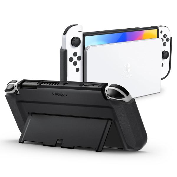 Spigen Switch Oled カバー ドック対応 スタンド保護 薄型 着脱簡単 耐衝撃 衝撃吸収 滑り止め 傷防止 全面保護 任天堂 ニンテンドー スイッチ OLED ケース シン・フィット AC S04239 (ブラック)【対応機...