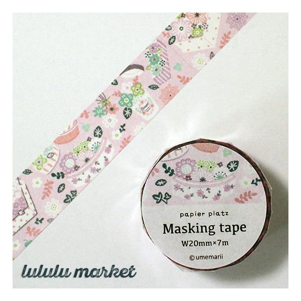 アーティストシリーズのマスキングテープ。ume marii（ウメ マリイ）さんオリジナルの、色々な箱に入ったお花の可愛らしいイラスト。◆サイズ：20mm×7ｍ◆その他：和紙／日本製／個包装