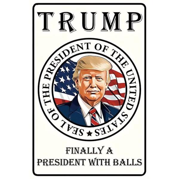 アメリカ第45代大統領ドナルド・トランプをモチーフにした縦型ブリキ看板です。「FINALLY A PRESIDENT WITH BALLS」というインパクトあるメッセージ入り。アメリカンテイストのガレージ、カフェ、バーのインテリアにもぴった...