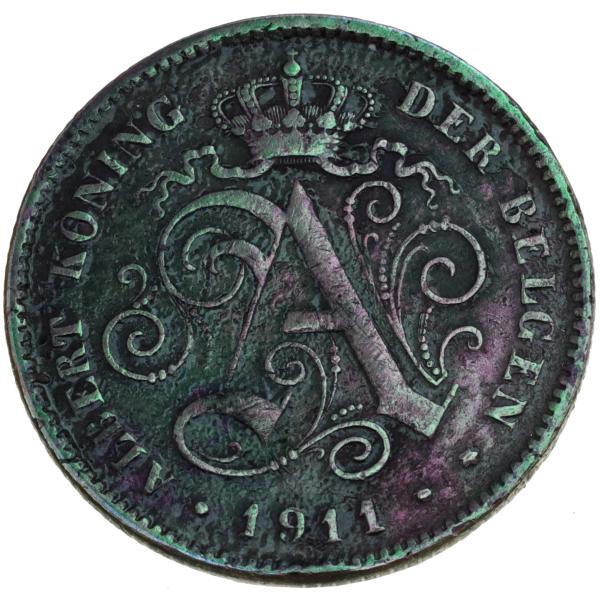ご興味ありがとうございます。直径：約21.53mm重量:約3.96gグレード:VF−（美品−）Albert I BELGIUM　1911　2 Centimes（使用コード：L051121）