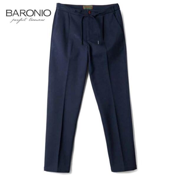 【40%OFF】BARONIO / バローニオ｜レーヨンポリエステルストレッチスムースジャージー1プリーツイージーパンツ(W2350 SHELBY)｜（ネイビー）｜ 秋冬 バロニオ スラックス テーパードパンツ ドローコードパンツ イタリア...