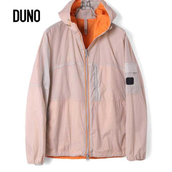 DUNO / デュノ｜リバーシブルデザイン軽量撥水ナイロンフーデッドジップジャケット(RADAR/SIRMIONE)｜（ライトグレー×オレンジ）｜ 春夏 ジップパーカー フーディー リバーシブルジャケット 軽量 撥水加工 メンズ アウトレット