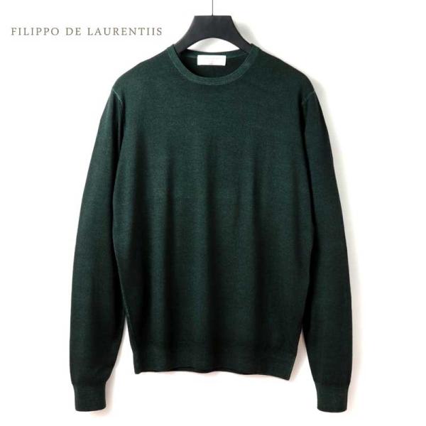 【35%OFF】FILIPPO DE LAURENTIIS / フィリッポ デ ローレンティス｜ガーメントダイウールハイゲージクルーネックニット(GC1ML/RM16RV)｜（ダークピーコック）｜ 秋冬 セーター スーパーファインメリノウー...