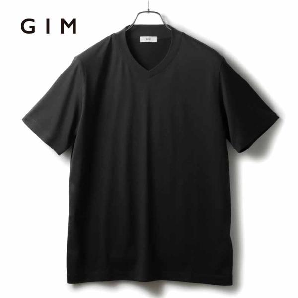 GIM / ジム｜プラチナフェイスコットン半袖スロープVネックＴシャツ｜（ブラック）｜ 春夏 半袖Tシャツ 半袖カットソー ショートスリーブ スロープネック メンズ 日本製 アウトレット