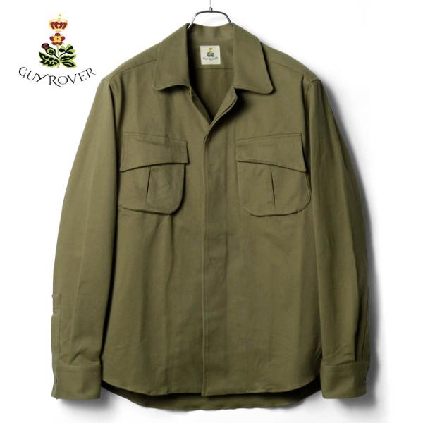 GUY ROVER / ギローバー｜コットンストレッチギャバジンミリタリーシャツジャケット(3750GR654)｜（カーキオリーブ）｜ 秋冬 シャツアウター CPOシャツ メンズ イタリア アウトレット