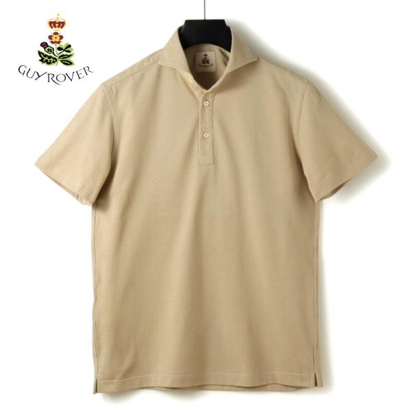 GUY ROVER / ギローバー｜コットン鹿の子カッタウェイカラー半袖ソリッドポロシャツ(3850PC207J)｜（ベージュ）｜ 春夏 半袖ポロシャツ ホリゾンタルカラー ピケ メンズ イタリア アウトレット
