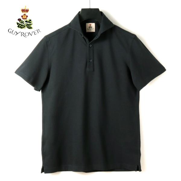 GUY ROVER / ギローバー｜コットン鹿の子カッタウェイカラー半袖ソリッドポロシャツ(3850PC207J)｜（ダークネイビー）｜ 春夏 半袖ポロシャツ ホリゾンタルカラー ピケ メンズ イタリア アウトレット