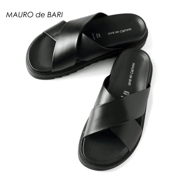 【30%OFF】 MAURO de BARI / マウロデバーリ｜ナッパレザークロスストラップサンダル(1730 NAPPA)｜（アッパー：ブラック ソール：ブラック）｜ 春夏 レザーサンダル シューズ 靴 カーフレザー 牛革 MILLER...